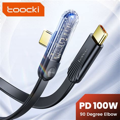 Toocki 100w Type C To Cable 90 Degree Elbow Pd Fast Charging Game Data