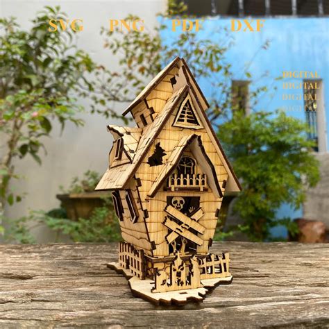 Halloween Haunted House Laser Cut Files 3d Wood Model Digital Download Etsy