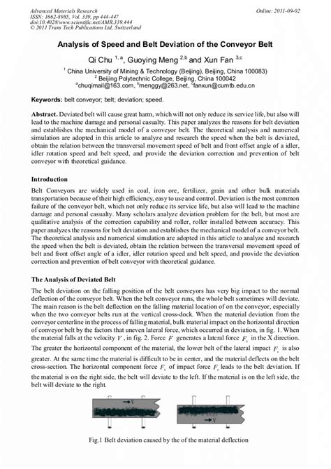 Analysis Of Speed And Belt Deviation Of The Conveyor Belt Scientificnet