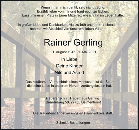 Traueranzeigen Von Rainer Gerling Noz Trauerportal