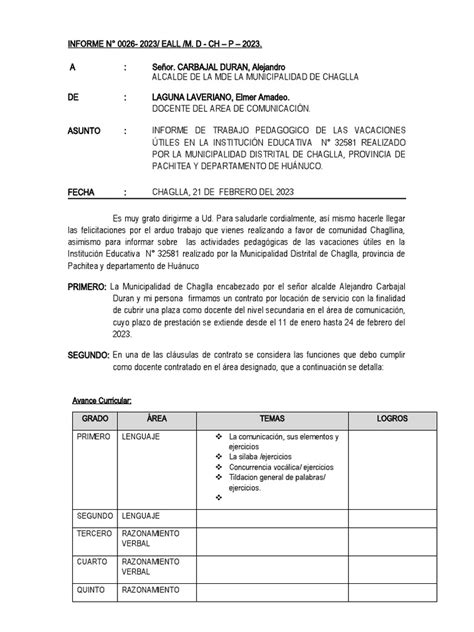 Modelo De Informe Para Imprimir