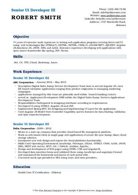 10 senior ui developer resume samples and templates for 2025