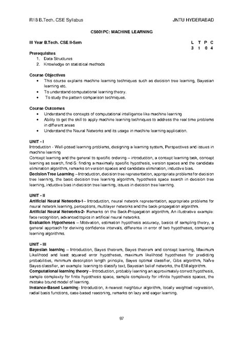 r18 b tech cse syllabus machine learning cs601pc machine learning iii year b cse ii sem l t