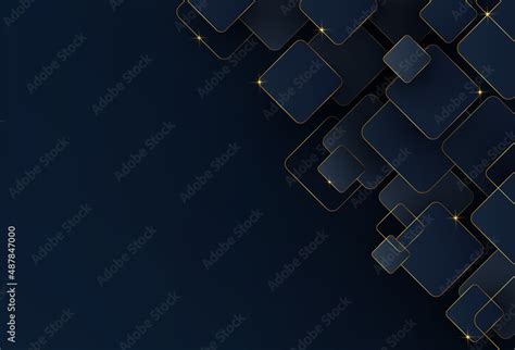 Abstract Luxury Dark Blue Square Shapes Pattern Background With Glitter Golden Lines Modern