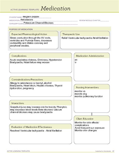 Active Learning Template Amiodarone Med Card Class Work Studocu