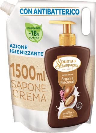 Spuma Di Sciampagna Sapone Crema Nutriente Con Olio Di Argan E Patchouli Formato Ecoricarica