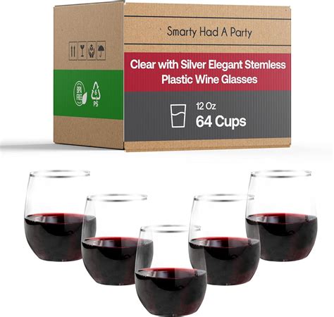 Smarty Had A Party 12 Oz Wine Glasses 48 Clear Stemless Plastic Wine