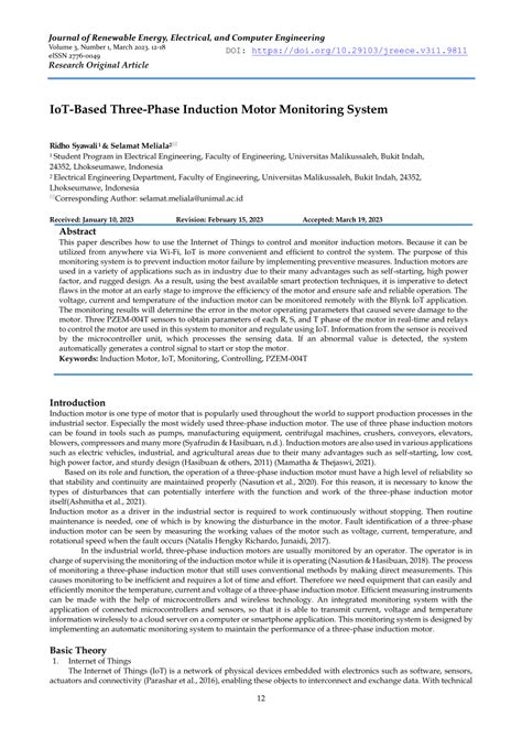 Pdf Iot Based Three Phase Induction Motor Monitoring System