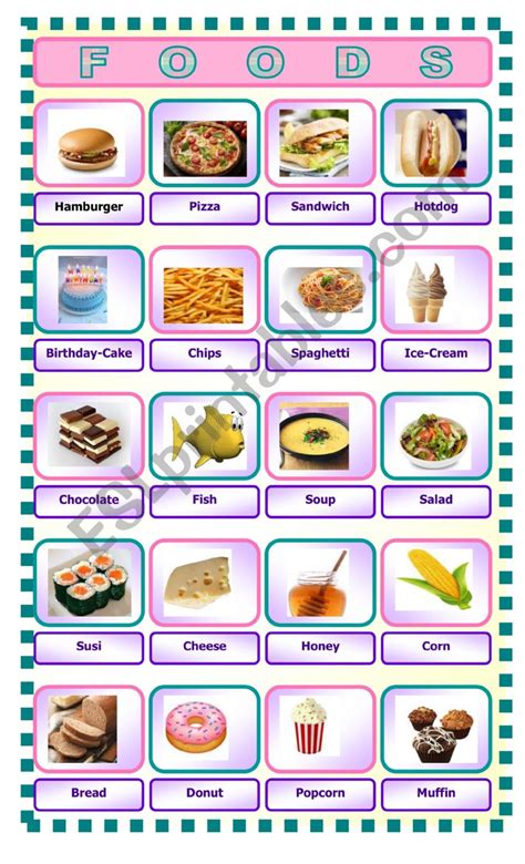 Foods Pictionary Esl Worksheet By Aycamind