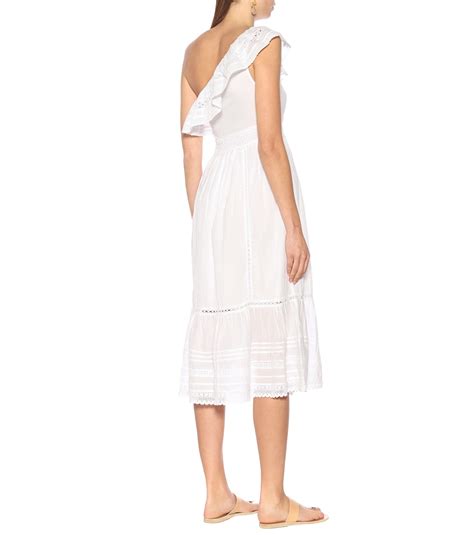 Coco One Shoulder Cotton Midi Dress In White Velvet Mytheresa