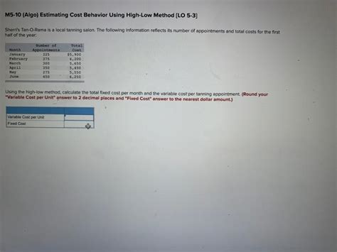 solved m5 10 algo estimating cost behavior using high low