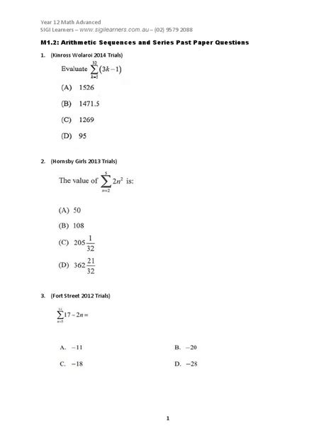 M1 2 Arithmetic Sequences And Series Quiz Pdf Mathematics Science
