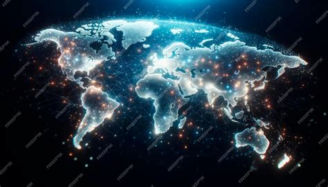 Premium Ai Image Digital World Map With Glowing Contours And Binary