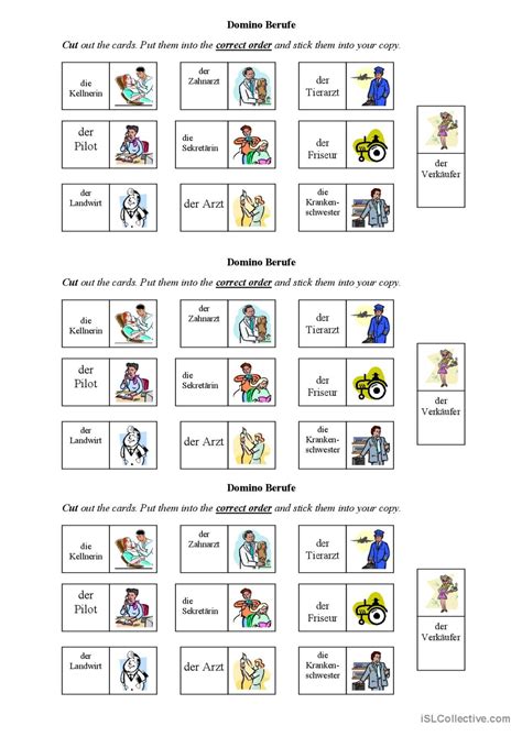 Berufe Domino allgemeine Deutsch DAF Arbeitsblätter pdf doc