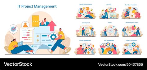 It Project Management Set Stages From Planning Vector Image