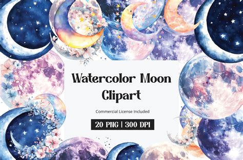Watercolor Moon Clipart Graphic By Inpixellstudio · Creative Fabrica