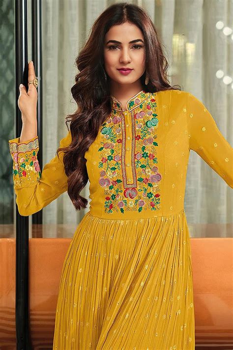 Looking For Latest Thread Embroidered Mustard Yellow Anarkali Suit