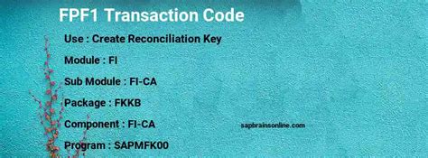 FPF1 SAP Tcode For Create Reconciliation Key