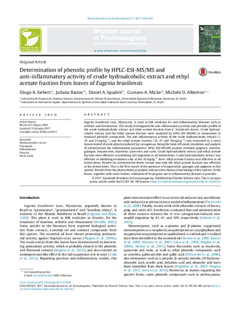 Pdf Determination Of Phenolic Profile By Hplc Esi Msms And Anti