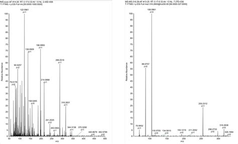 full scan acquisition in positive mode and fragmentation of