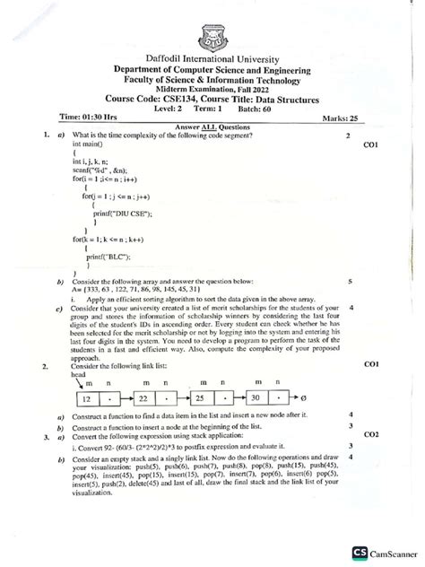Previousquestonsmidterm Cse 134 Data Structure Pdf