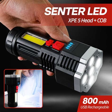 Jual TANJE Senter LED USB Rechargeable Flashlight XPE 5 Head COB