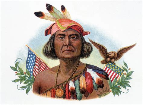 Portrait Of Geronimo Apache Chief In Front Of American Flags