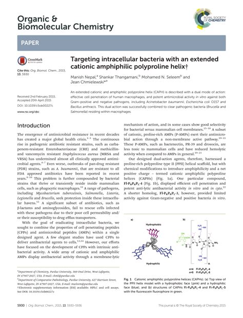 Pdf Targeting Intracellular Bacteria With An Extended Cationic Amphiphilic Polyproline Helix