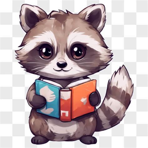 Descarga Mapache De Dibujos Animados Kawaii Leyendo Libro Ilustrado