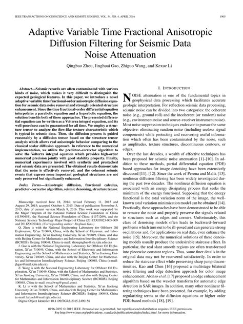 Pdf Adaptive Variable Time Fractional Anisotropic Diffusion Filtering For Seismic Data Noise