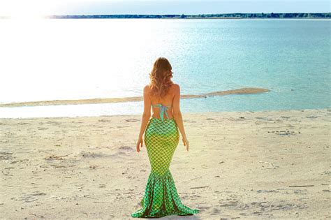 젊은 아름다운 인어 여자는 바다 비용에 서 닫습니다 코스프레 인어 가냘픈에 대한 스톡 사진 및 기타 이미지 가냘픈 갈색 머리 고여 있는 물 Istock