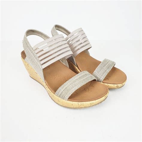 Skechers Beverlee Luxe Foam Wedge Sandal Taupe 6 Comfortable Wedges