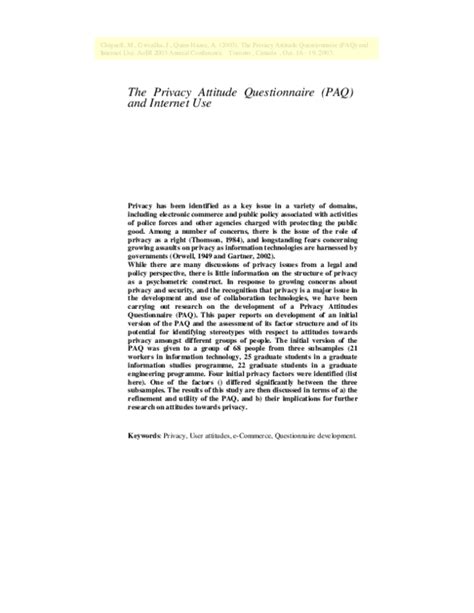 Pdf The Privacy Attitude Questionnaire Paq And Internet Use