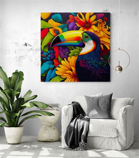Tableau Toucan Exotique Décoration Murale Tropical Myselfmonart