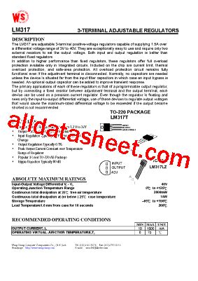LM317 Datasheet PDF Wing Shing Computer Components