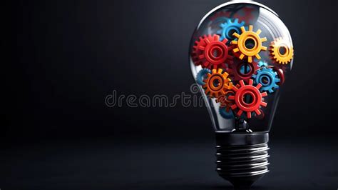 Light Bulb With Colorful Gears Black Backdrop Sleek And Creative Marketing Idea Clean Design