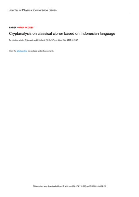 pdf cryptanalysis on classical cipher based on indonesian language