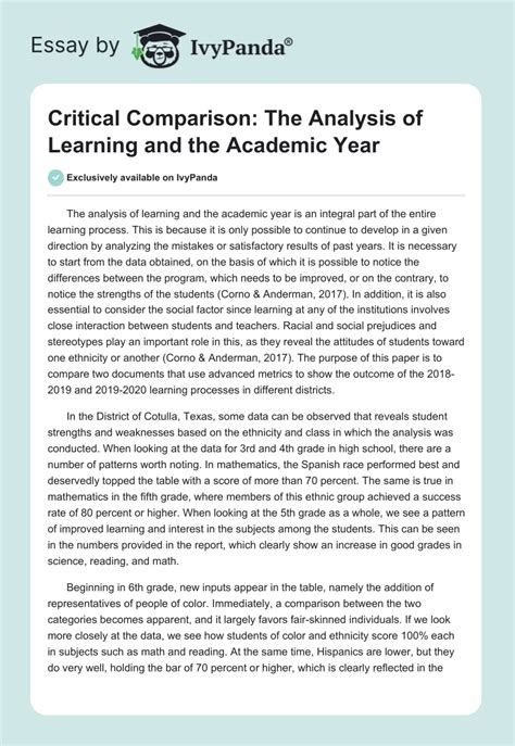 Critical Comparison The Analysis Of Learning And The Academic Year 612 Words Essay Example