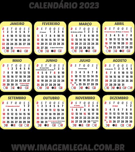 Calendário 2023 Amarelo Claro Grade Imagem Legal