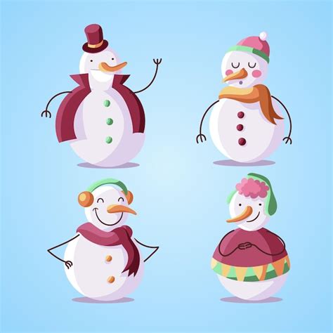 Free Vector Flat Design Snowman Character Collection
