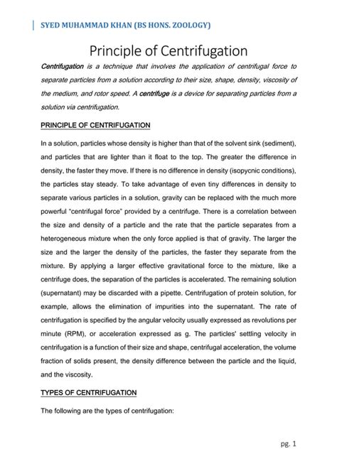 Principle Of Centrifugation Pdf