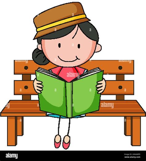 Cute Girl Reading Book Doodle Cartoon Character Illustration Stock