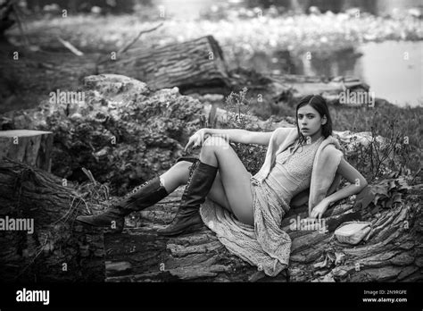 Vintage Style Photography Of Pretty Girl In Forest Or Park Beautiful