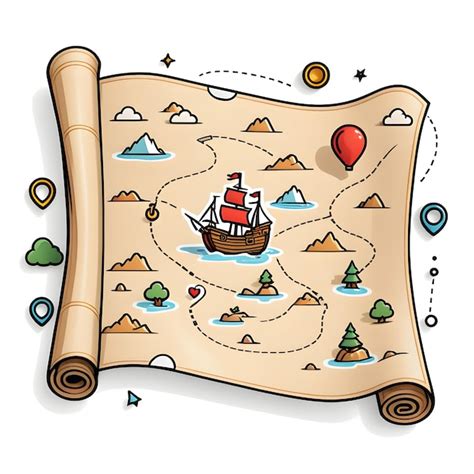 Mapa Del Tesoro Pirata Con Velero E Ilustración Vectorial Del Mapa Del