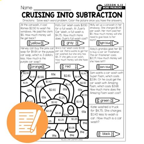 Lucky To Learn Math One Step Subtraction Money Word Problems Lesson 413 Independent
