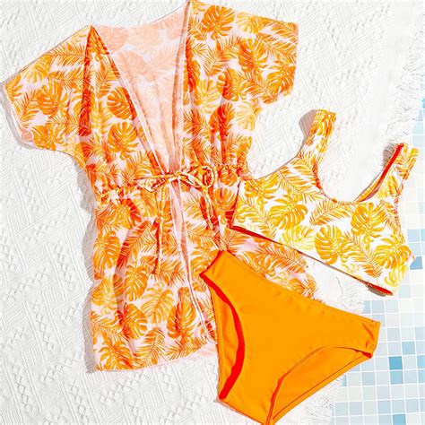 Xijirk Girls Swimsuitgirls 3 Piece Tropical Bathing Suits Cute Bikini Swimsuit With Cover Up