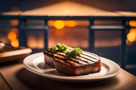 Premium Ai Image A Steak With A Green Garnish On It