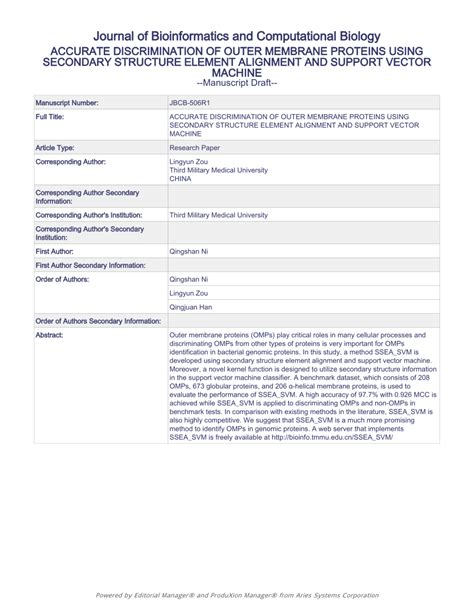 Pdf Accurate Discrimination Of Outer Membrane Proteins Using