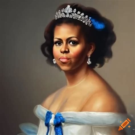 Elegant Neoclassical Style Portrait Of Michelle Obama In White Silk