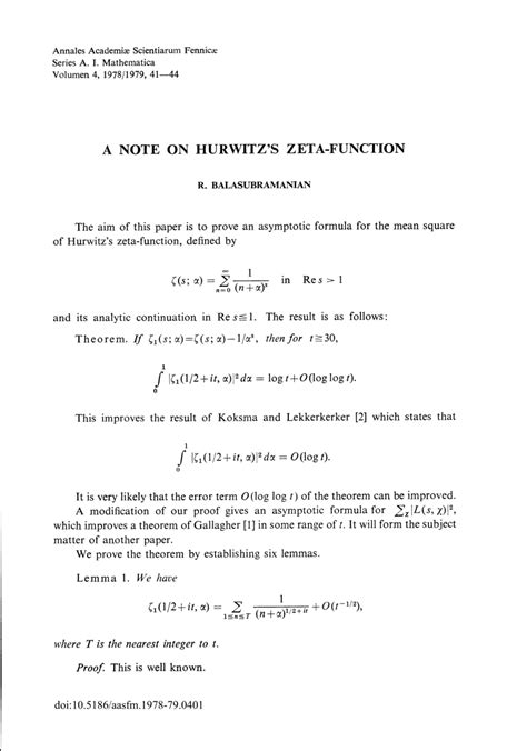 pdf a note on hurwitz s zeta function
